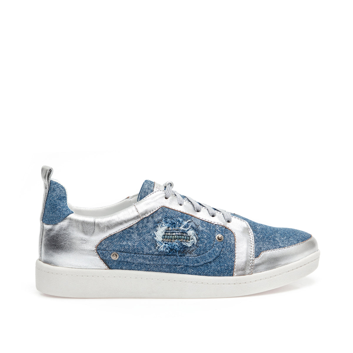 Tênis Pocket Jeans Denim e Prata – Adriana Farina